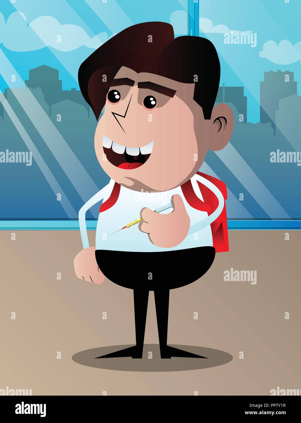 Schoolboy with medical injection in hand. Vector cartoon character ...