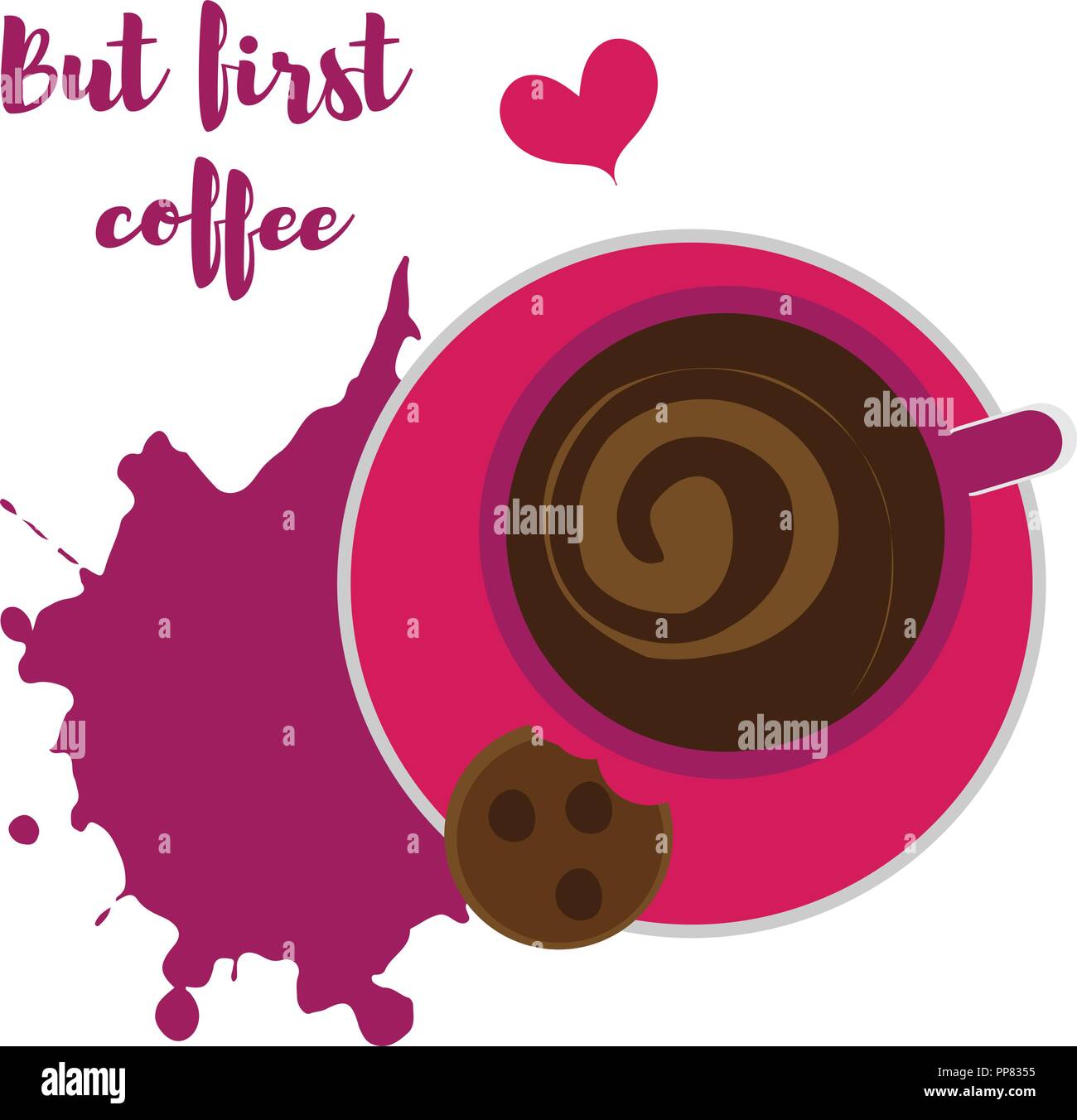 Vector illustration. Cup with coffee top view on a white background ...