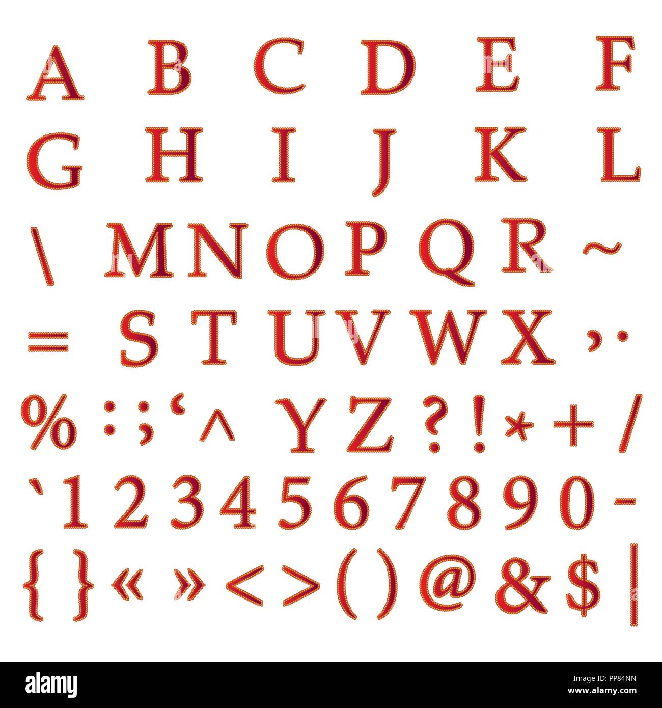 English alphabet with numbers and a variety of characters, surrounded ...