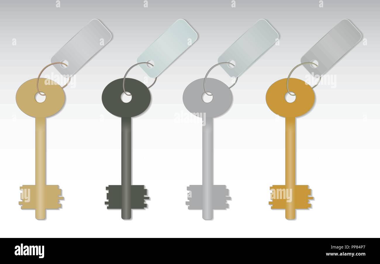 Vector illustration of a set of keys and key chains with them on a rope ...
