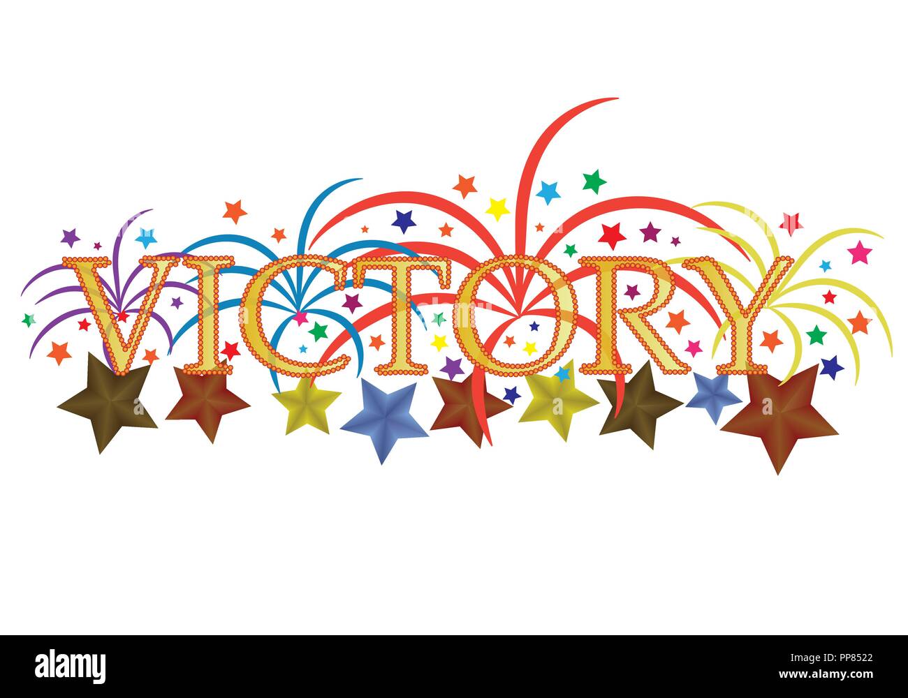 Vector illustration with the word victory, fireworks and stars Stock ...