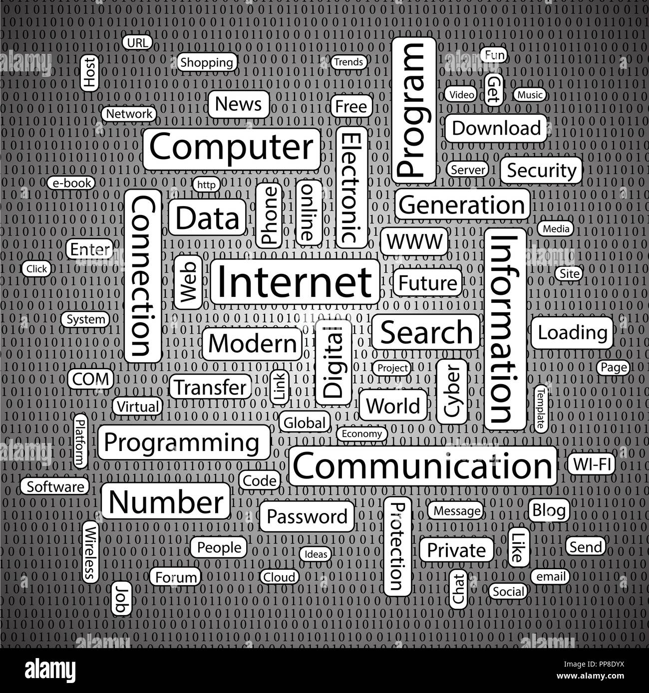Vector illustration background with the words of modern technology ...