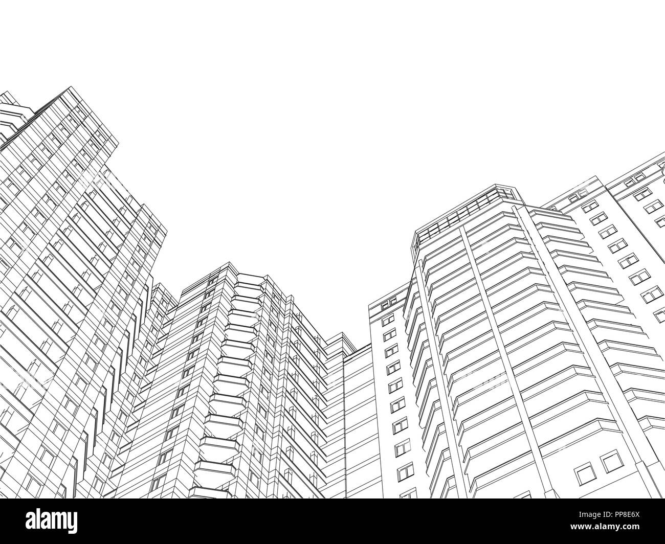 Perspective 3d Wireframe Building Perspective 3d Wireframe Of Building