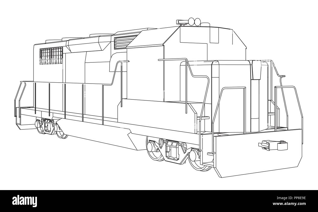 Vector illustration of a train. Outline. EPS 8. Perspective Stock ...