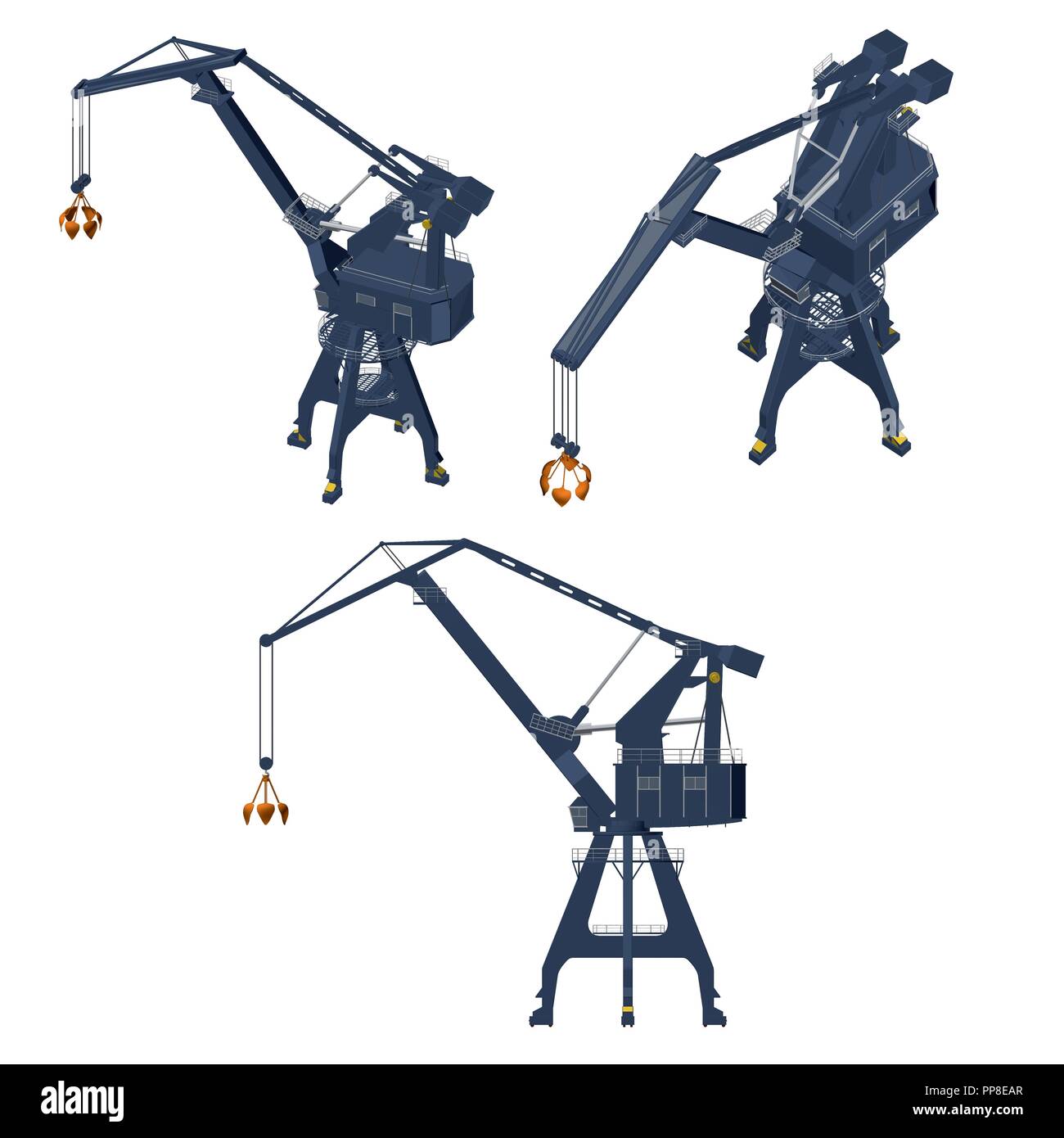Set with a crane from different angles. Isometric view. Vector ...