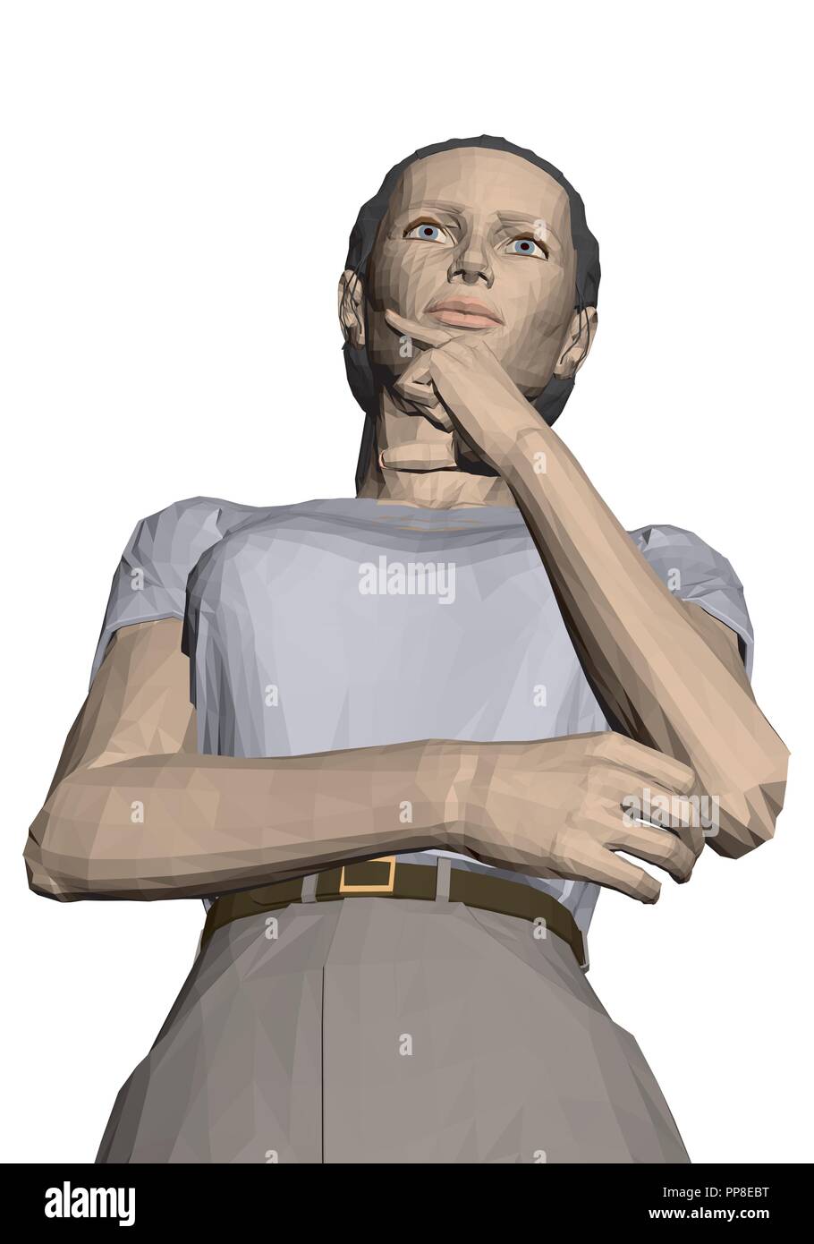 Girl is lost in thought. What is thinking. Vector illustration of 3D ...