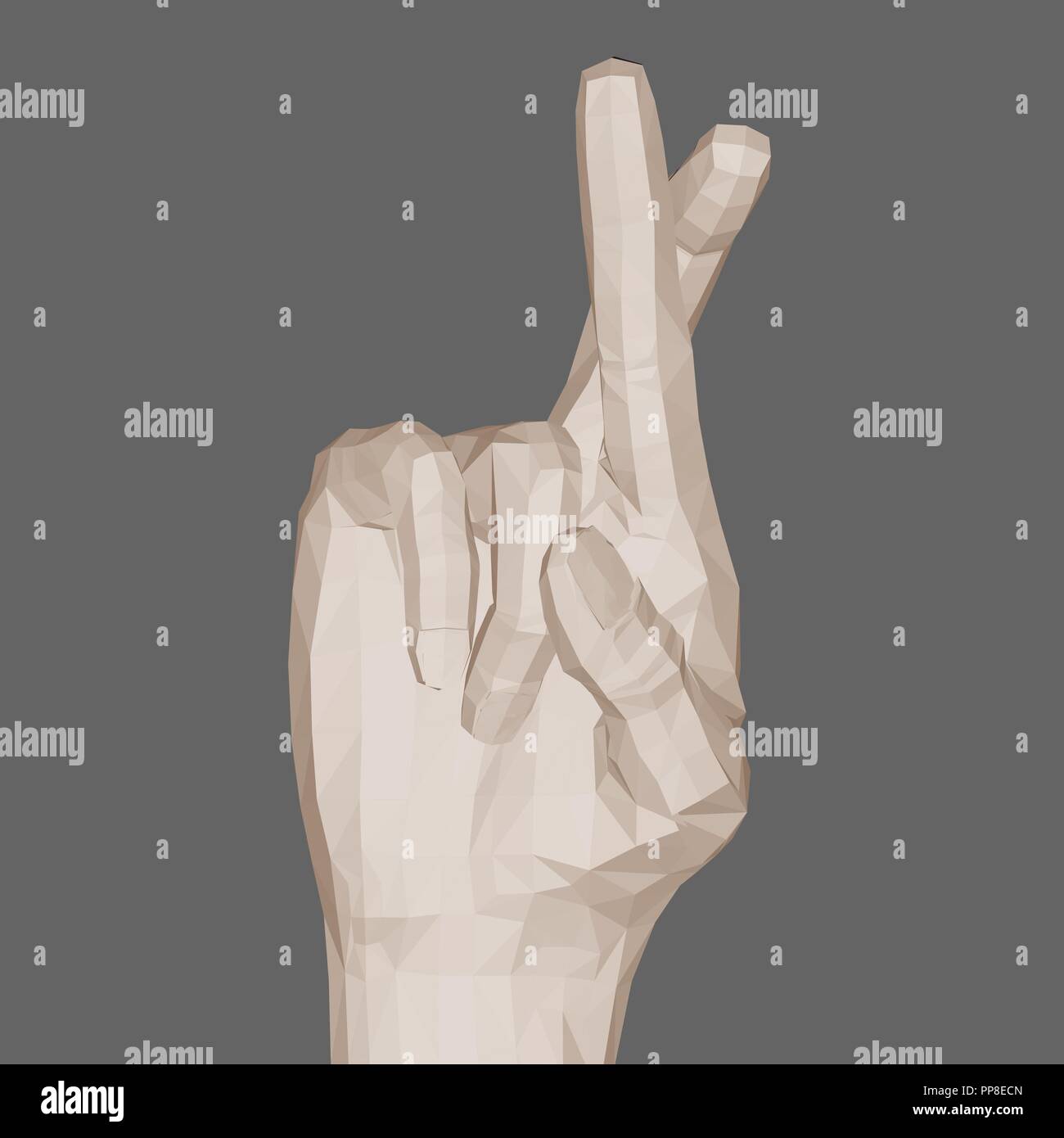 Polygonal human hand with crossed fingers. Vector illustration. 3D ...