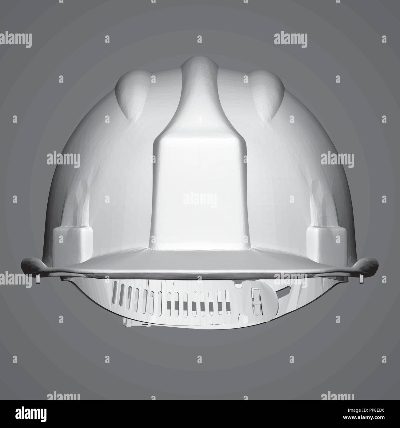 Vector illustration of a white helmet of the builder. 3D. Front view ...