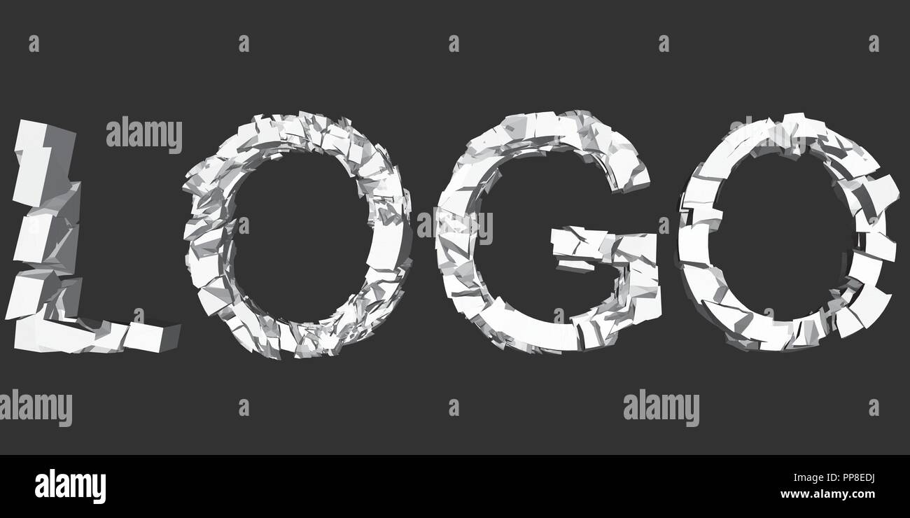 Vector illustration of a collapsing logo. 3D. Animation destruction ...