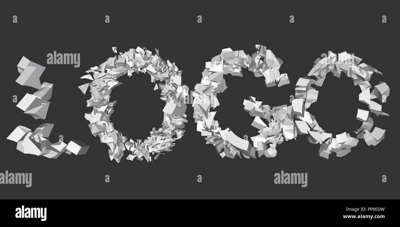 Vector illustration of a collapsing logo. 3D. Animation destruction ...