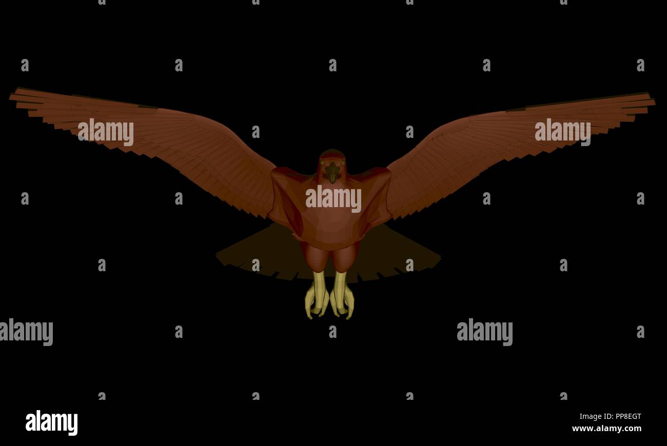 Vector illustration of a flying eagle on a black background. 3D polygon ...