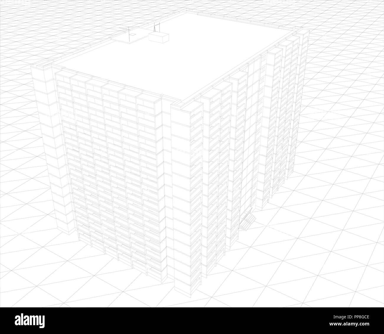 Vector illustration of a residential multi-storey house drawn from the ...