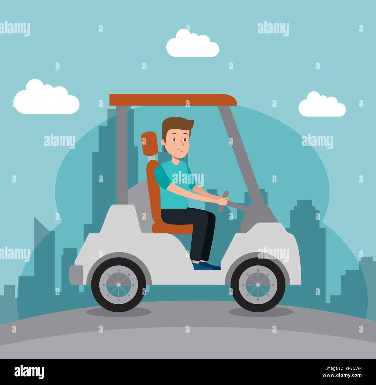 young man driving cart golf Stock Vector Image & Art - Alamy