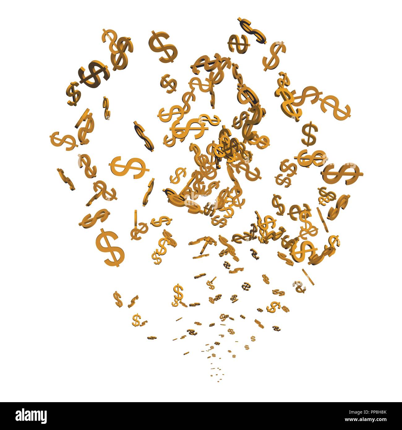 A stream consisting of dollars. Confetti. The size of the dollar sign ...