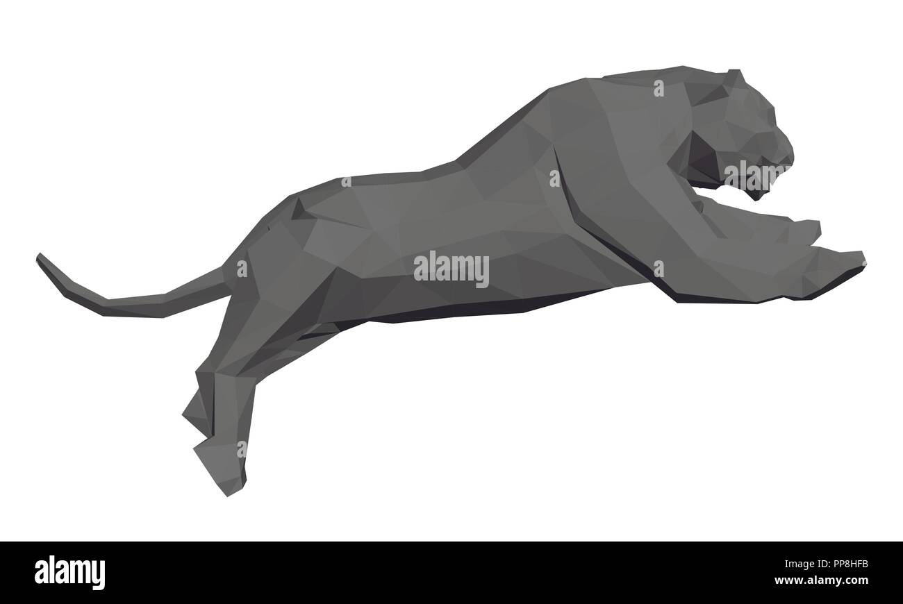 Polygonal tiger in attack. Black tiger in a jump. 3D. Vector ...