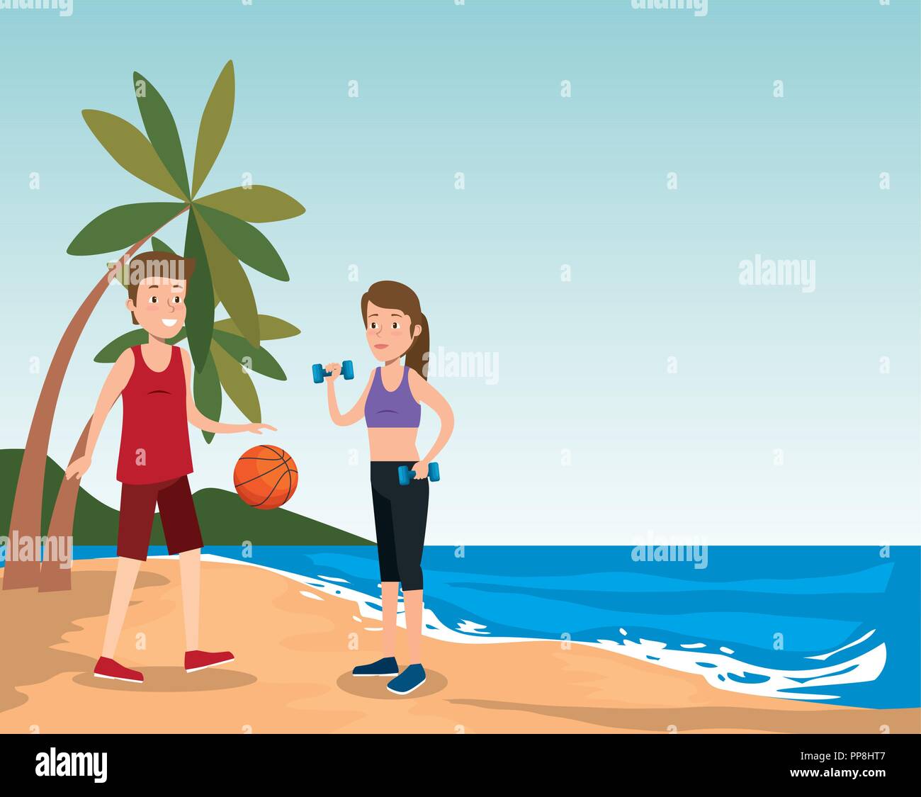 group of athletes practicing sport on the beach Stock Vector Image ...