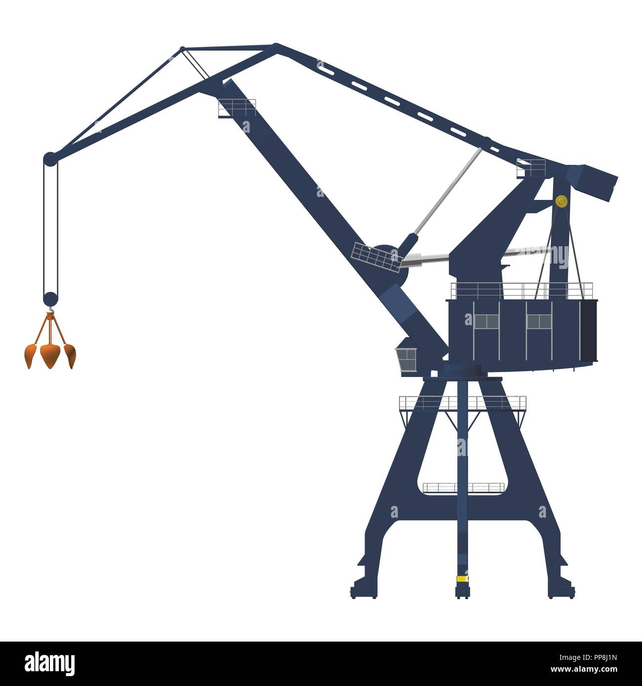The crane is 3d. Realistic polygonal blue crane. Side view. Vector ...