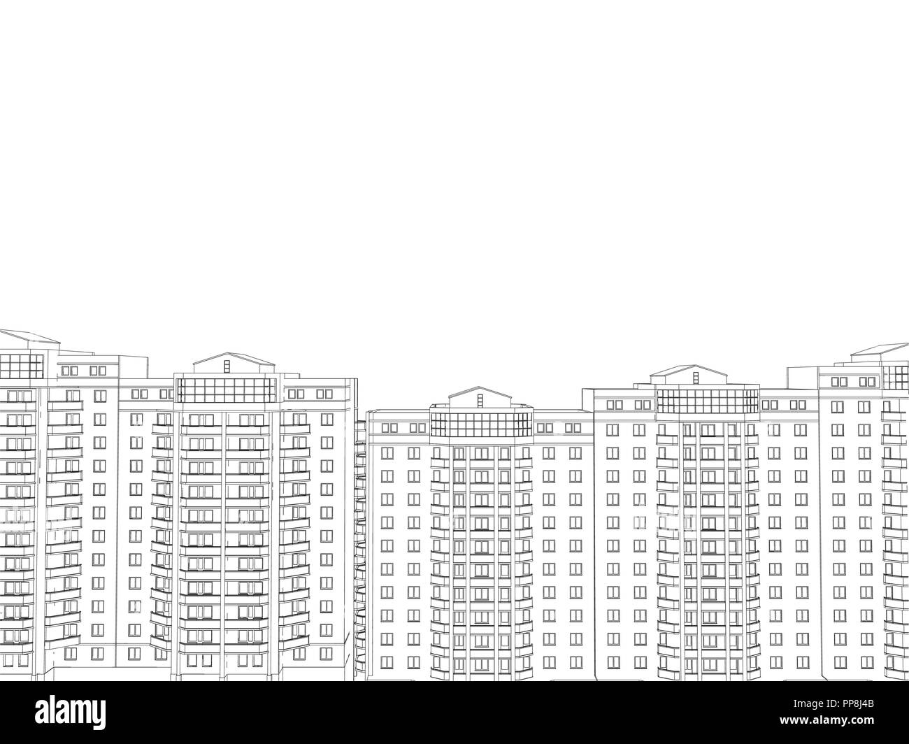 Background with the outlines of multi-storey buildings. Template with ...