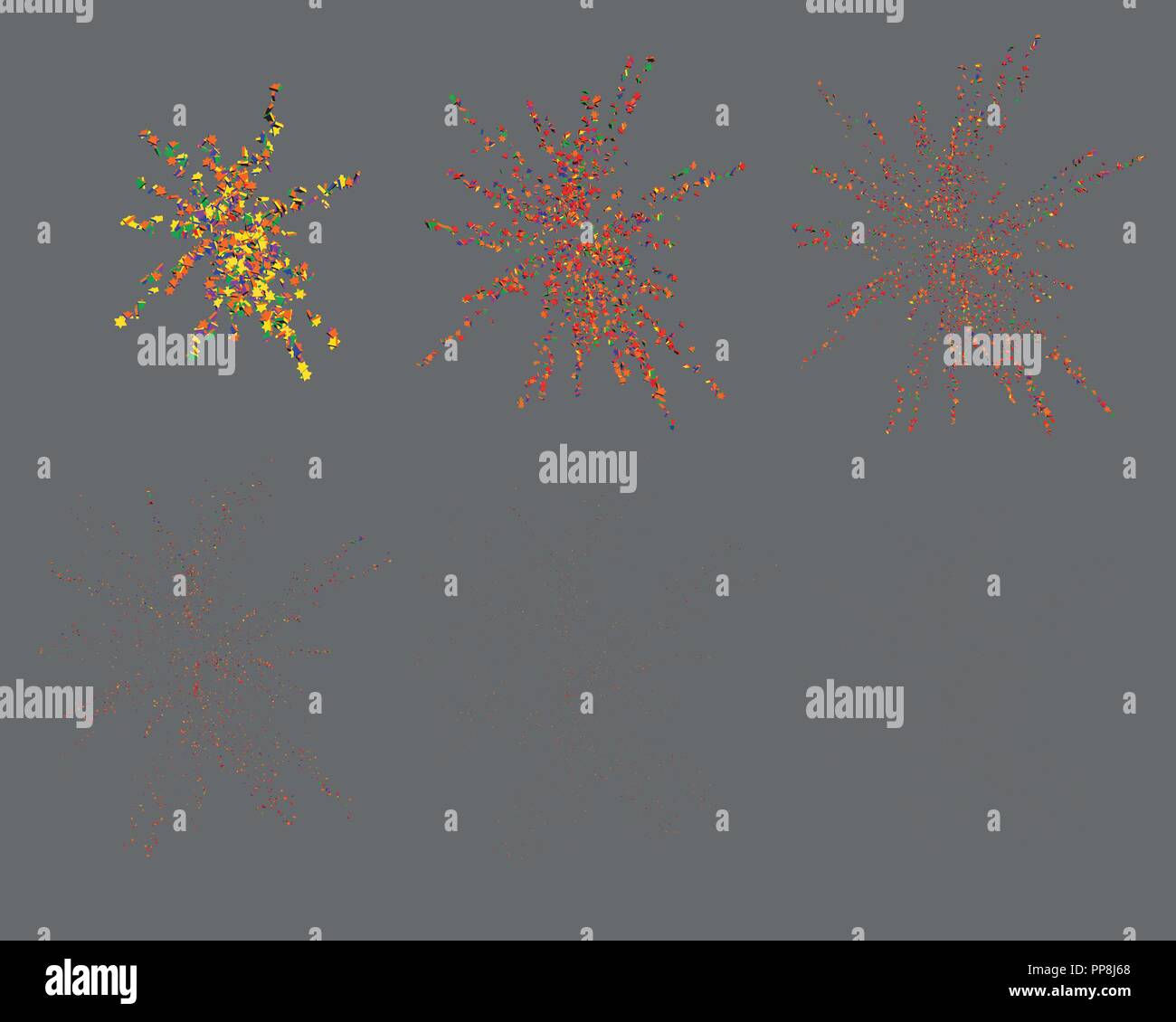 Exploding fireworks. A set with six stages of the explosion of ...