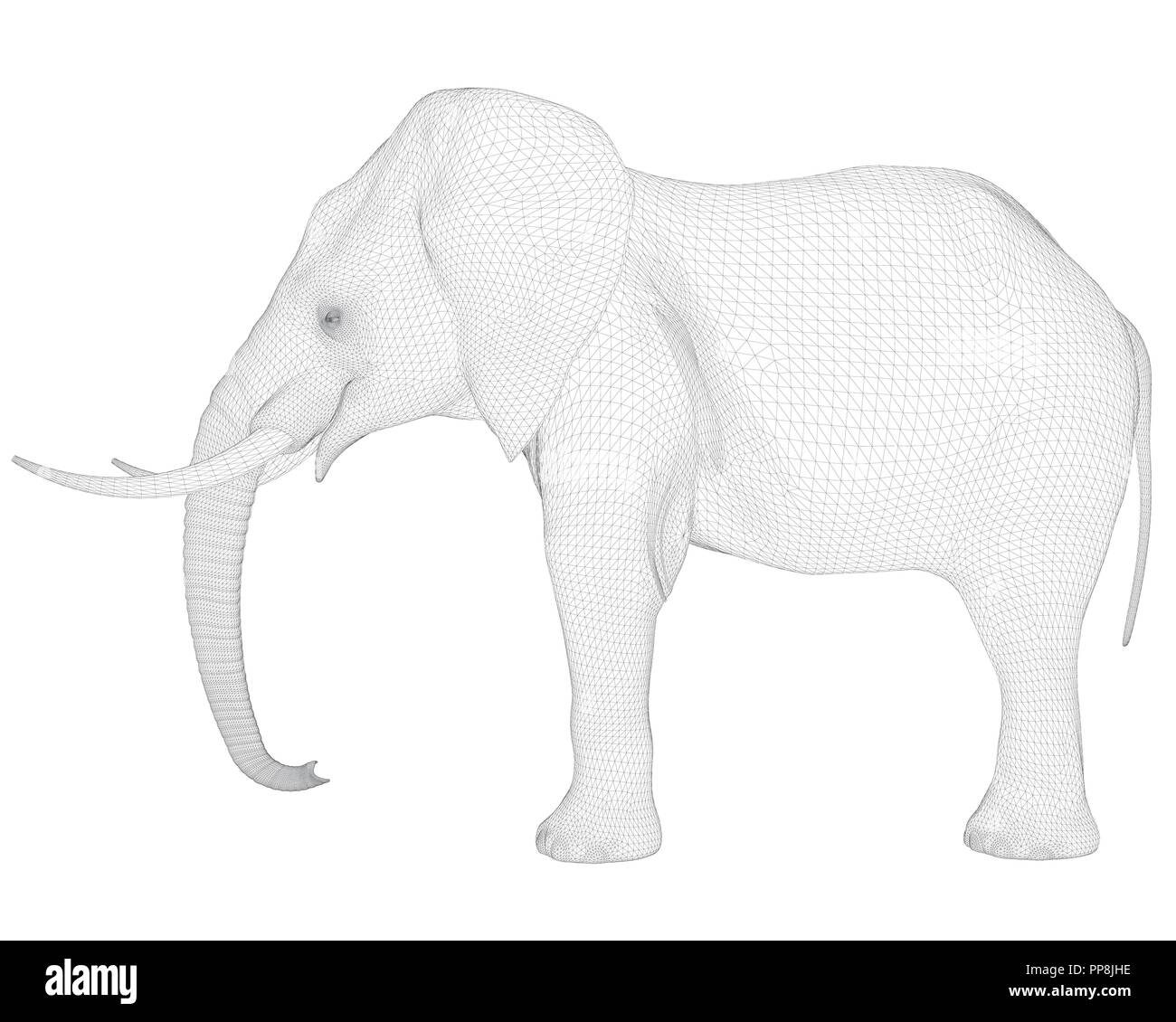 Polygonal 3D elephant. The view of the elephant on the side. The mesh ...