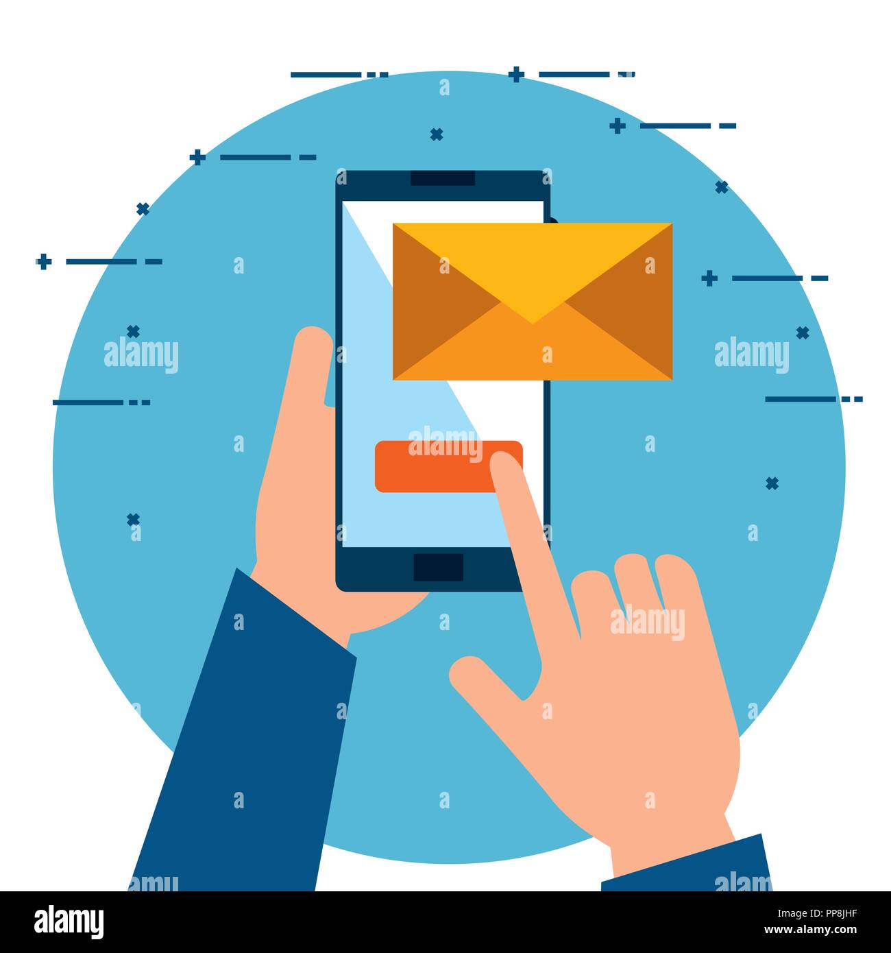 Hands using phone social media Stock Vector Images - Alamy