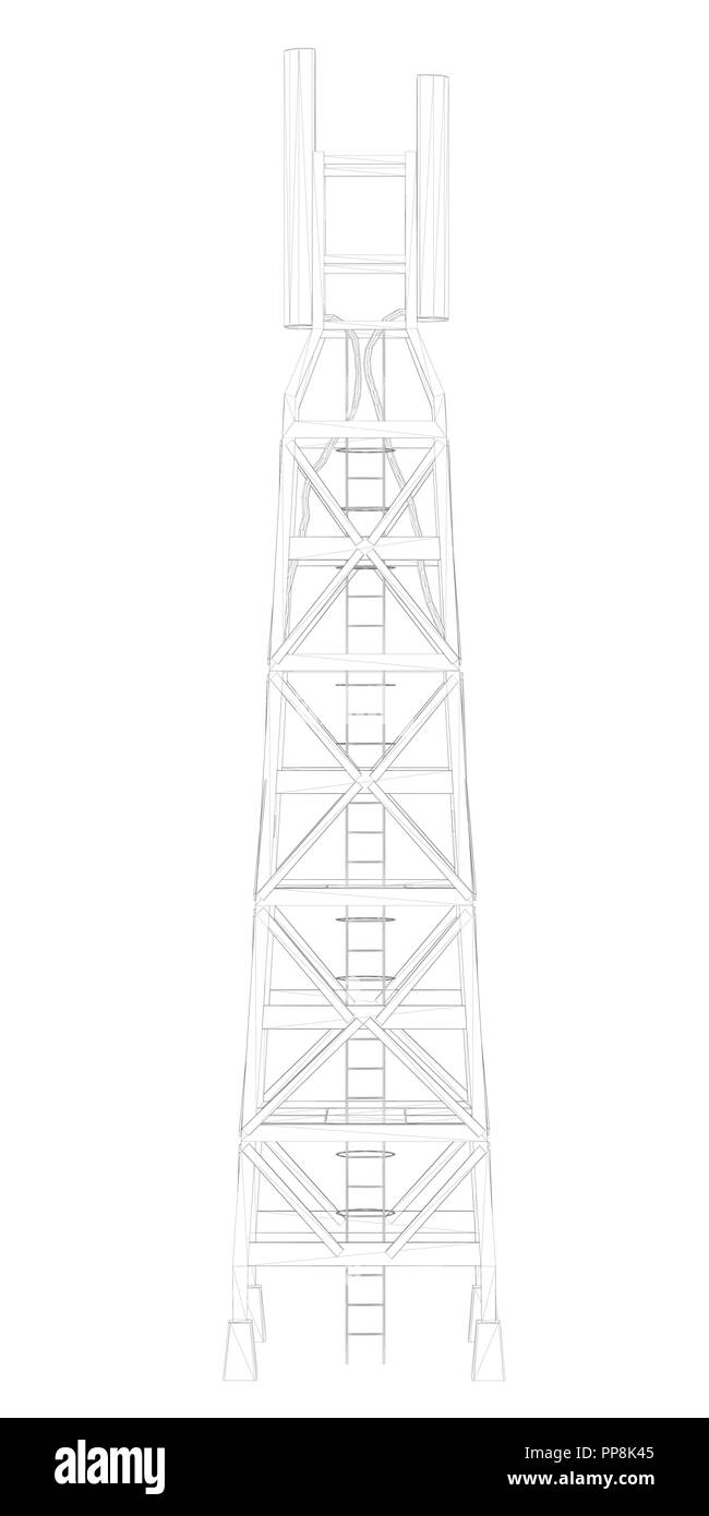 High-altitude communications tower. The outline of the communications ...