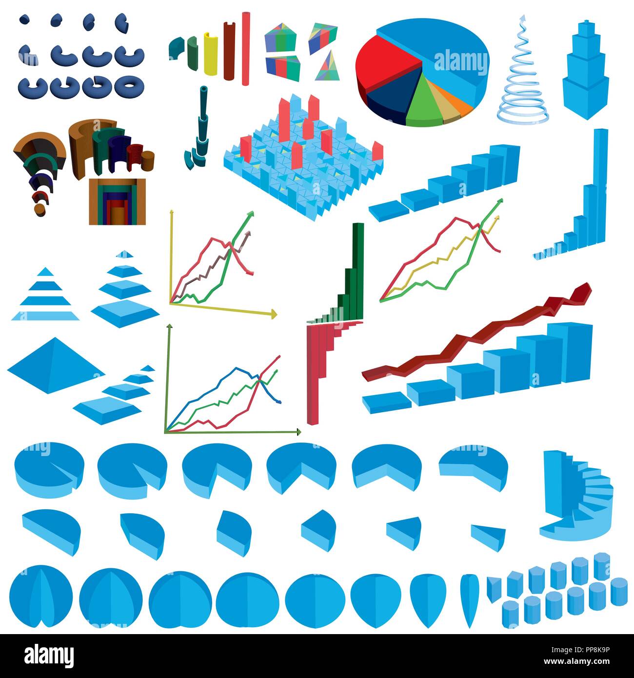 A set with a variety of infographic models. Dynamics of business ...