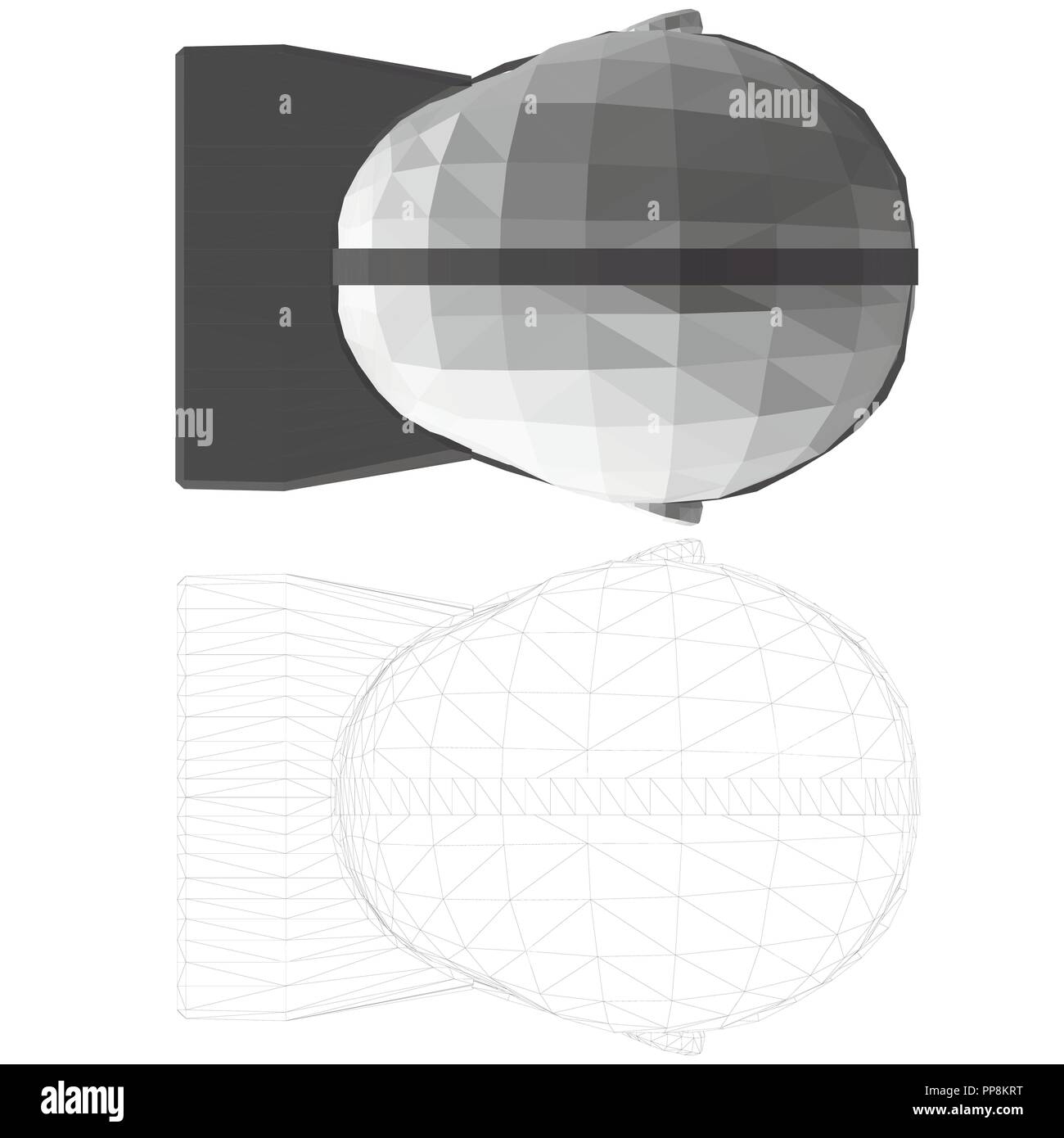 Polygonal head of a man in virtual reality glasses. View from above The ...