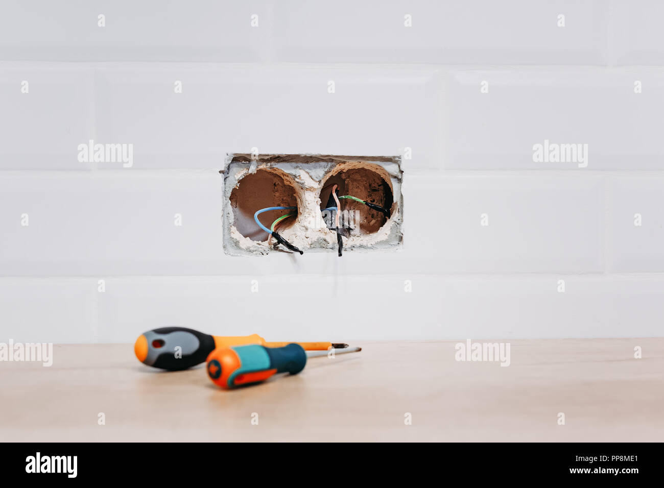 place for installation of power socket with protruding wires and ...