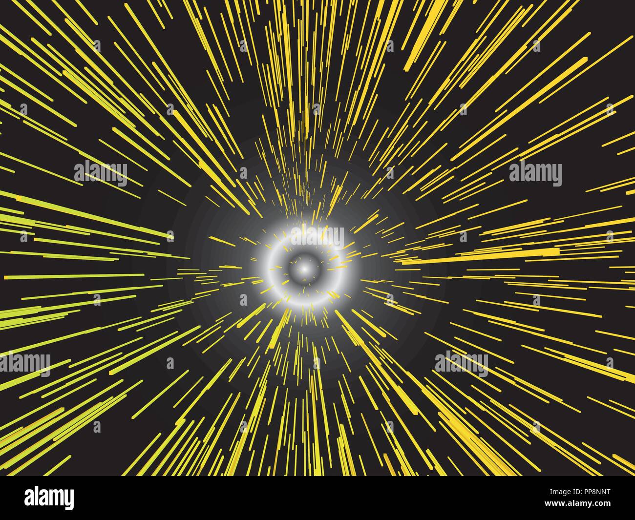 Background with acceleration. Yellow lines with a white spot in the ...