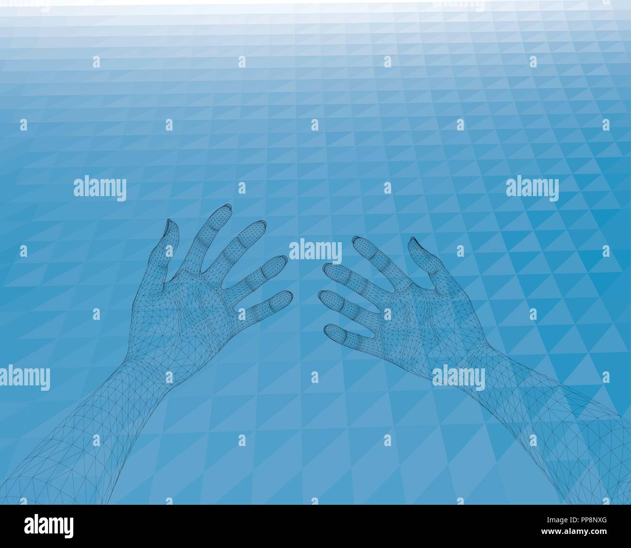 Hands from the first person. Virtual reality from the first person. The ...