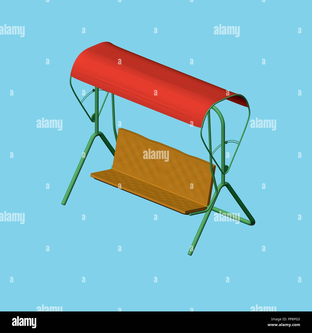 Bench isometric style. Red canopy over the bench from the rain. Vector ...