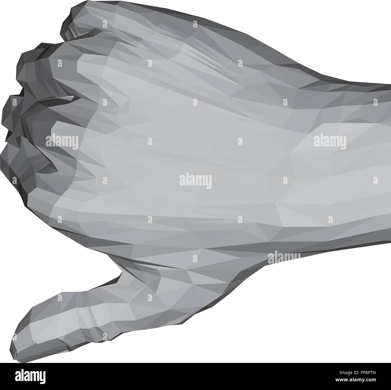 3D polygonal hand. The thumb of the hand points downward. Disapproval ...