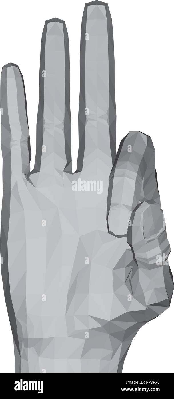 3D polygonal hand. The hand shows three fingers. Vector illustration ...
