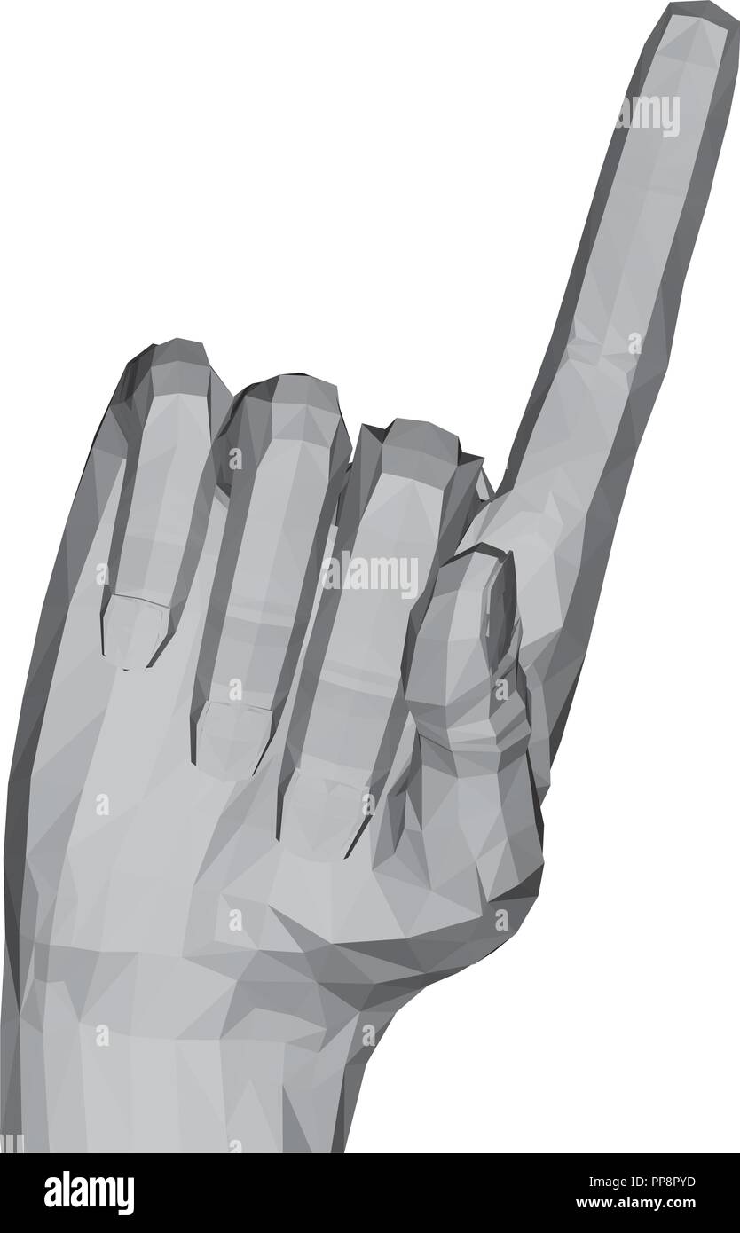 3D polygonal hand. The hand shows the index finger up and shifted to ...