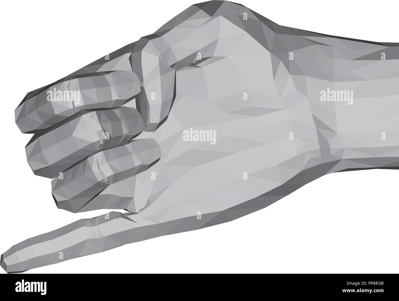 3D polygonal hand. Compressed fist of the hand with a bent little ...