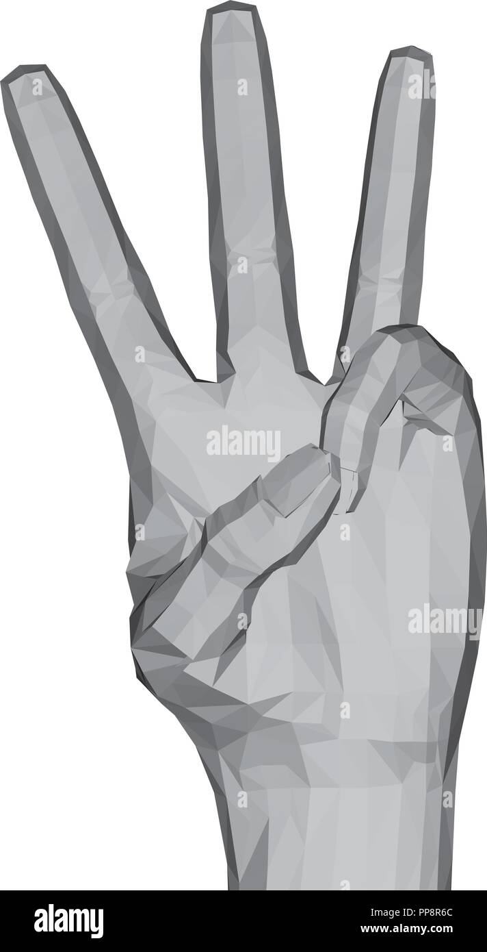 3D polygonal hand. The hand shows three fingers. Vector illustration ...