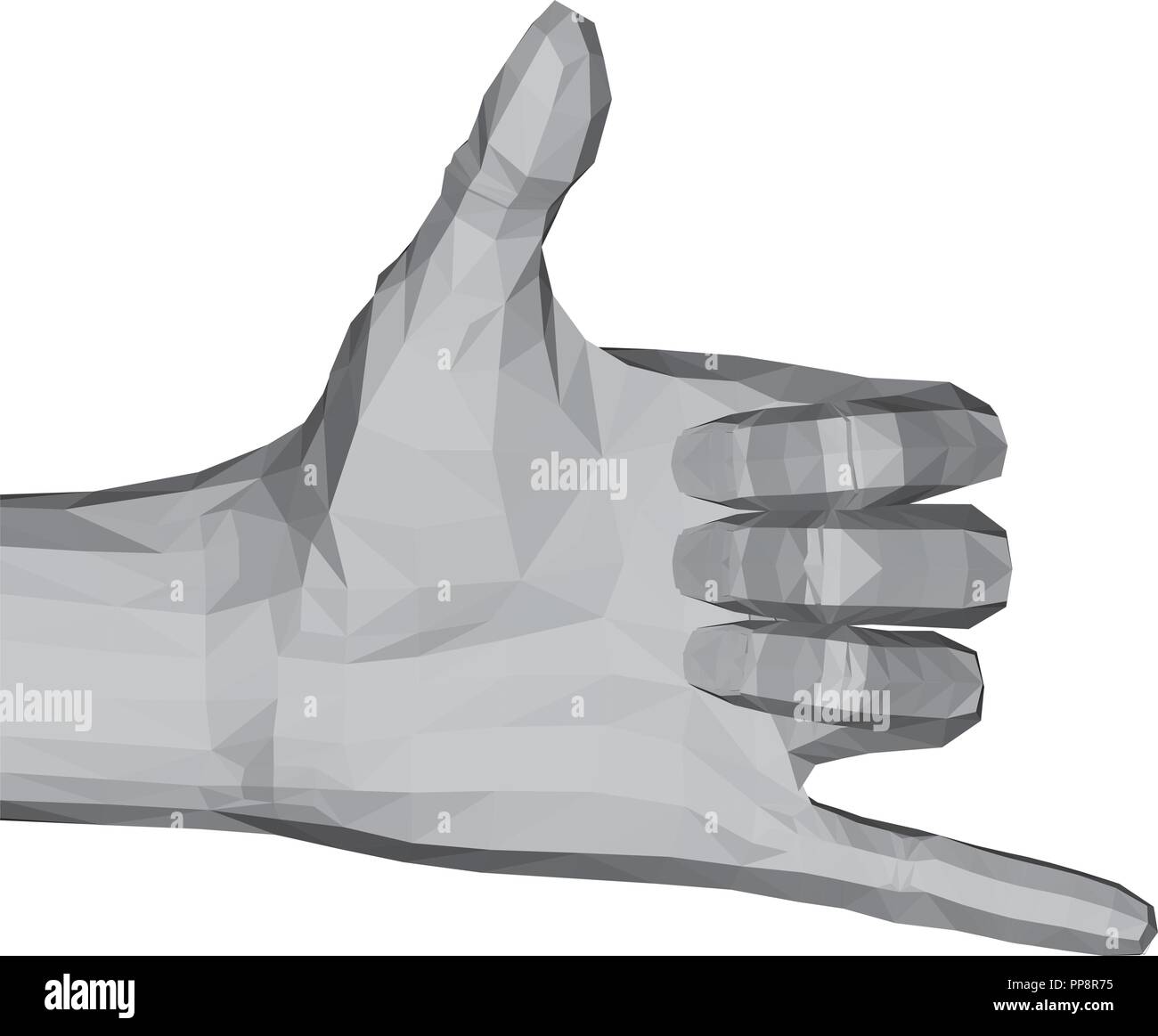3D polygonal hand. The hand shows the thumb and little finger. Vector ...