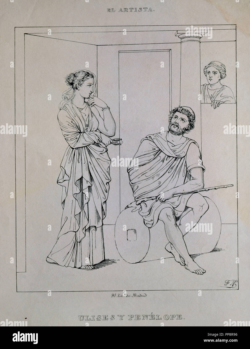 ULISES Y PENELOPE - 1835 - COPIA DE UNA PINTURA DE POMPEYA - LITOGRAFIA ...