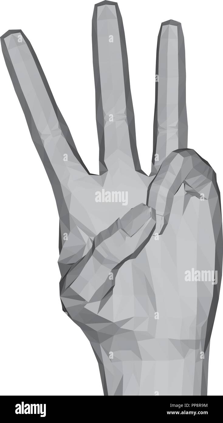 3D polygonal hand. The hand shows three fingers. Vector illustration ...
