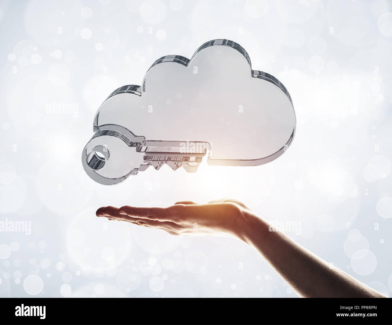 Cloud computing concept with glass symbol shown in hand Stock Photo - Alamy