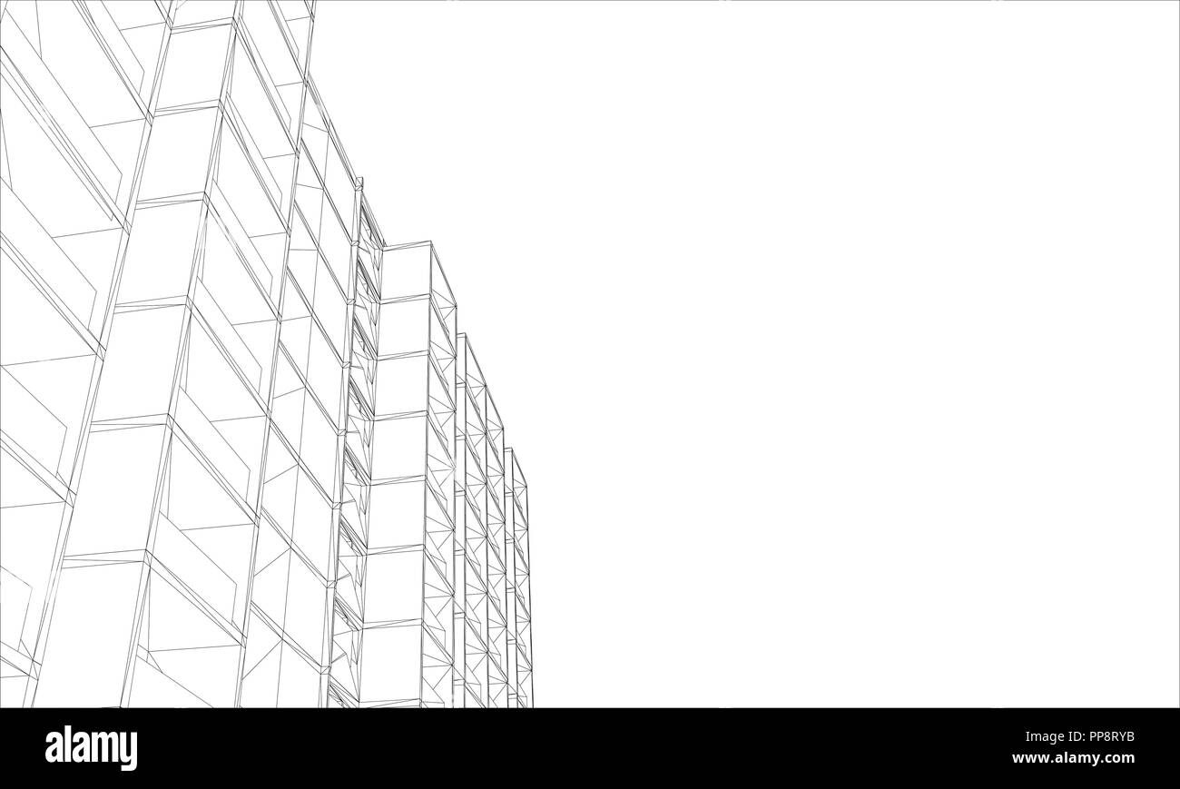 House drawing. View of the house from the bottom. Background with a ...