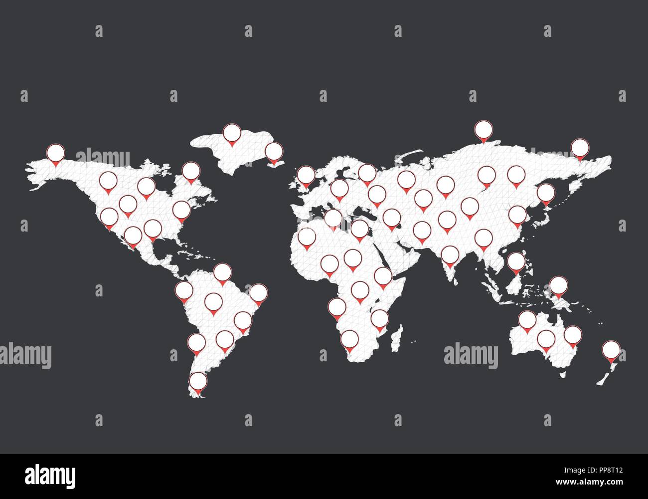 Map of the world with destinations. Polygonal map of the world. Vector ...