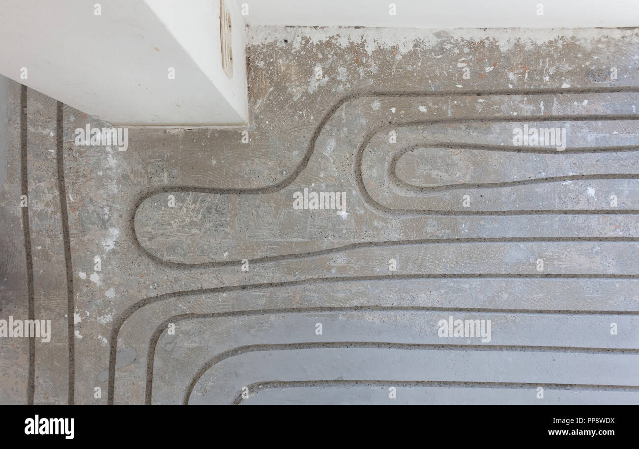 Milling in concrete floor - Preparation for underfloor heating Stock ...