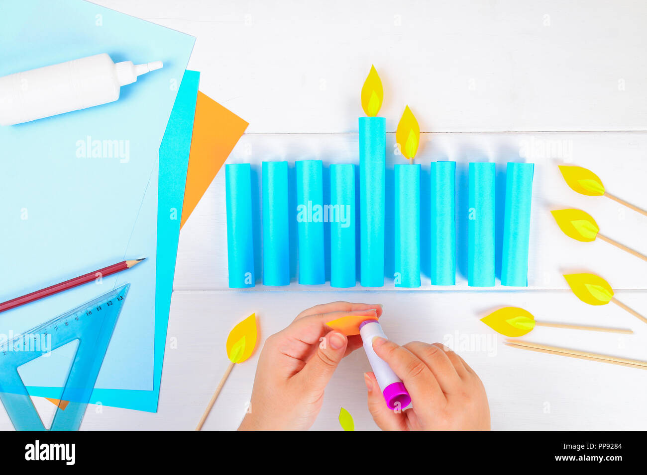 DIY. A paper menorah with his own hands made of paper. Menorah for the ...