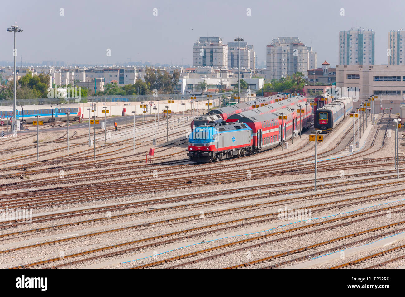 Lod, Israel - April 29, 2014: A large railway junction of Israel ...