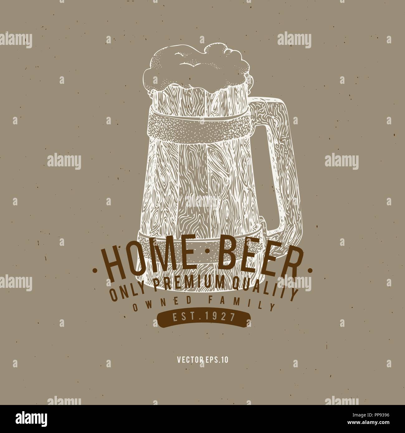 Beer logo template. Vector hand drawn beer mug illustration. Vintage ...
