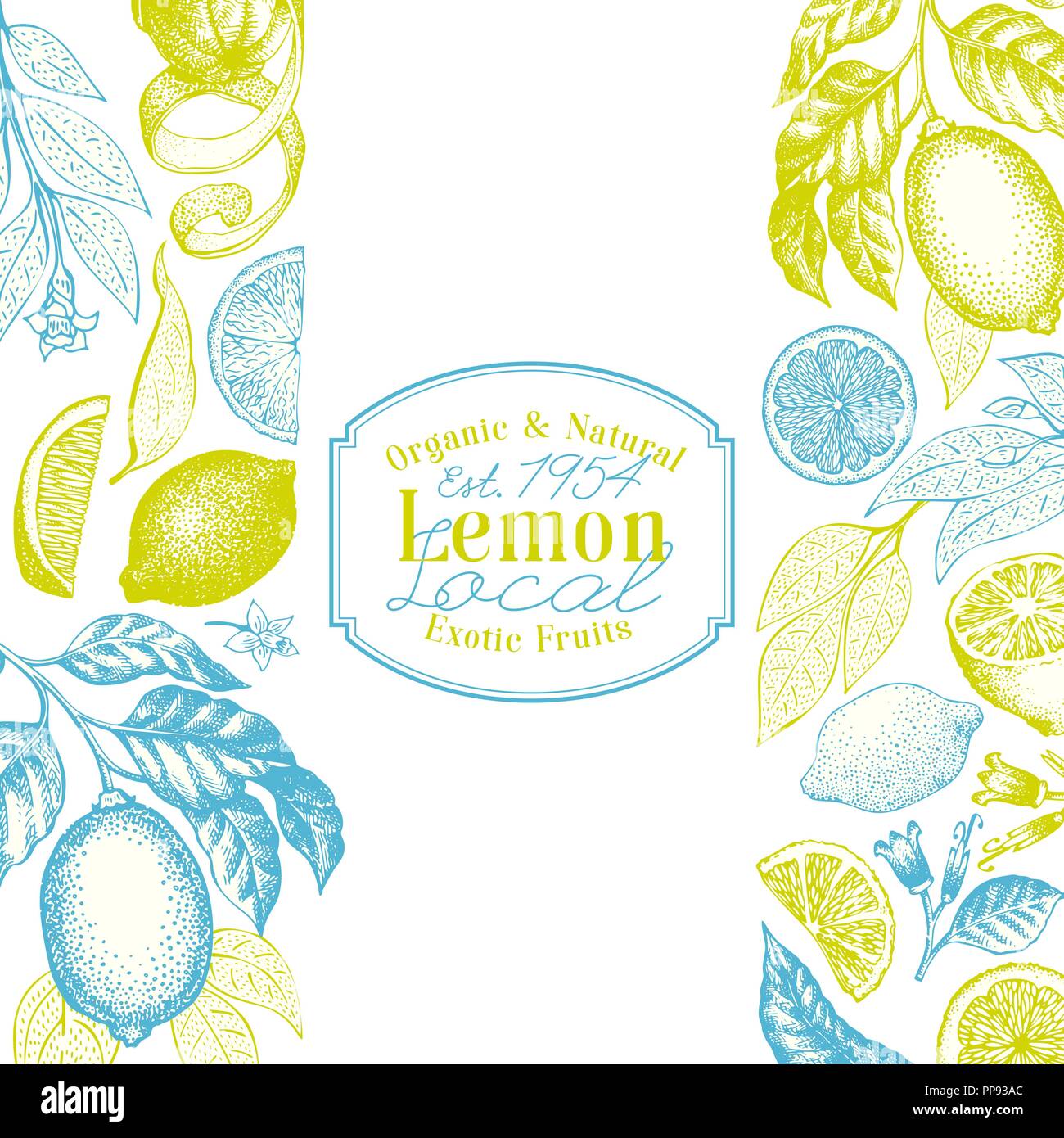 Vintage citrus background. Lemon tree design template. Hand drawn ...