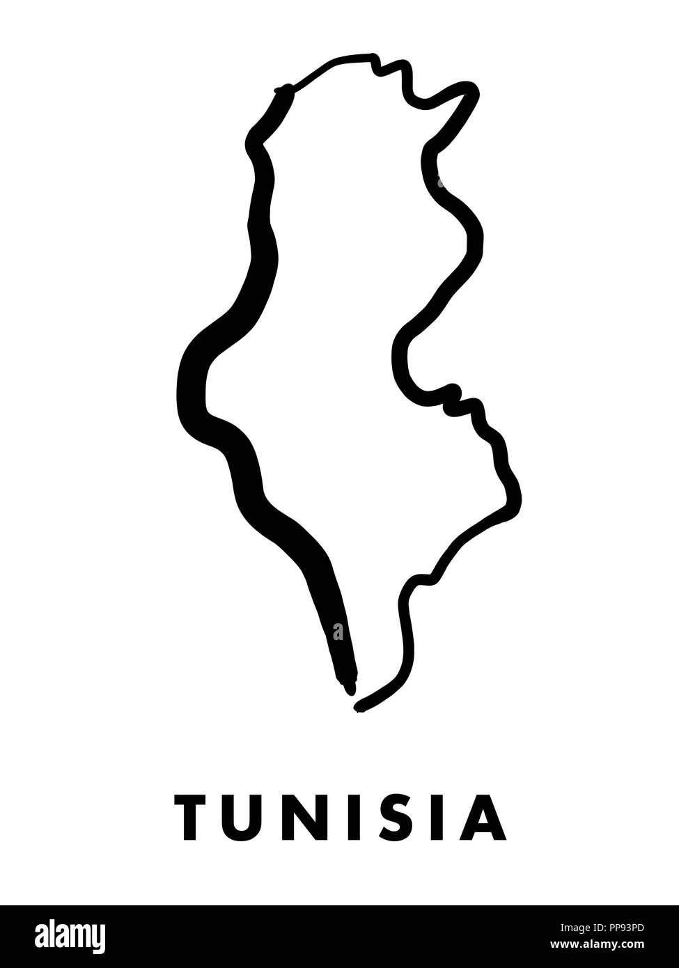 Tunisia simple map outline - smooth simplified country shape map vector ...