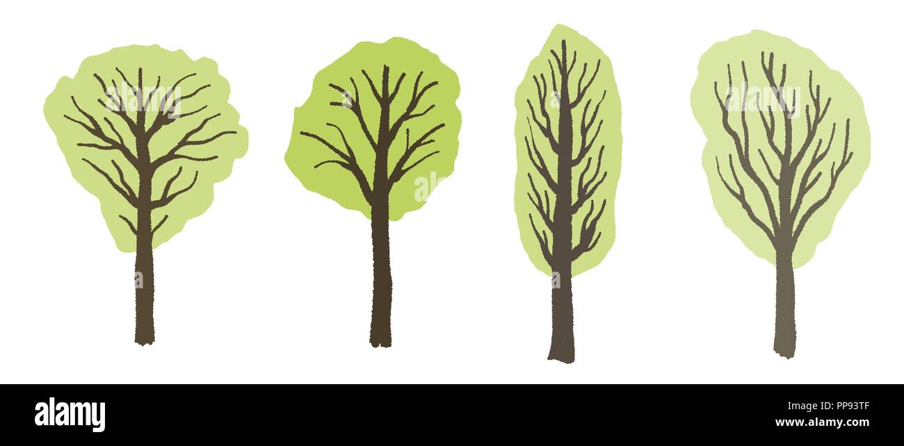 Green trees set - quirky tree drawing vector illustration Stock Vector ...